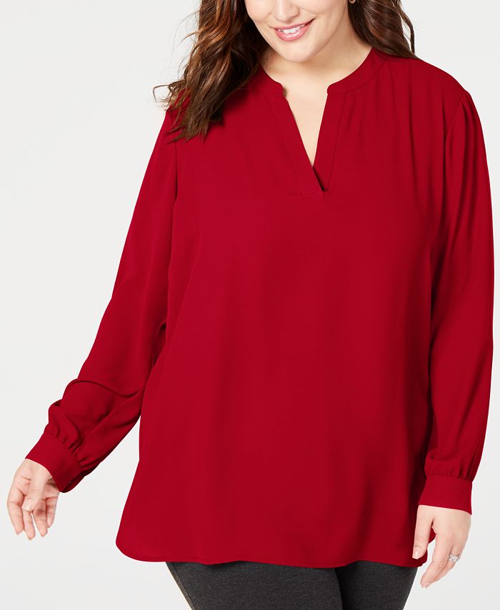 Anne Klein Plus Size Split-Neck Shirt - Macy's