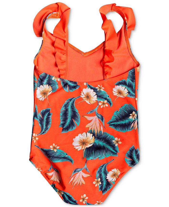 Roxy Big Girls Ruffle-Trim Printed Swimsuit - Macy's