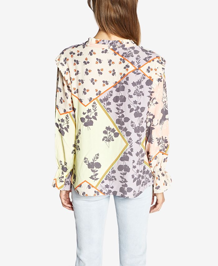 Sanctuary Floral-Print Tie-Neck Top - Macy's