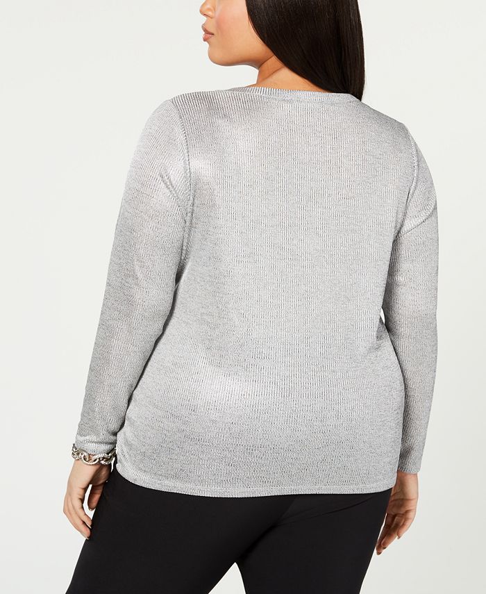 INC International Concepts I.N.C. Plus Size Shiny Crisscross-Cutout Top ...