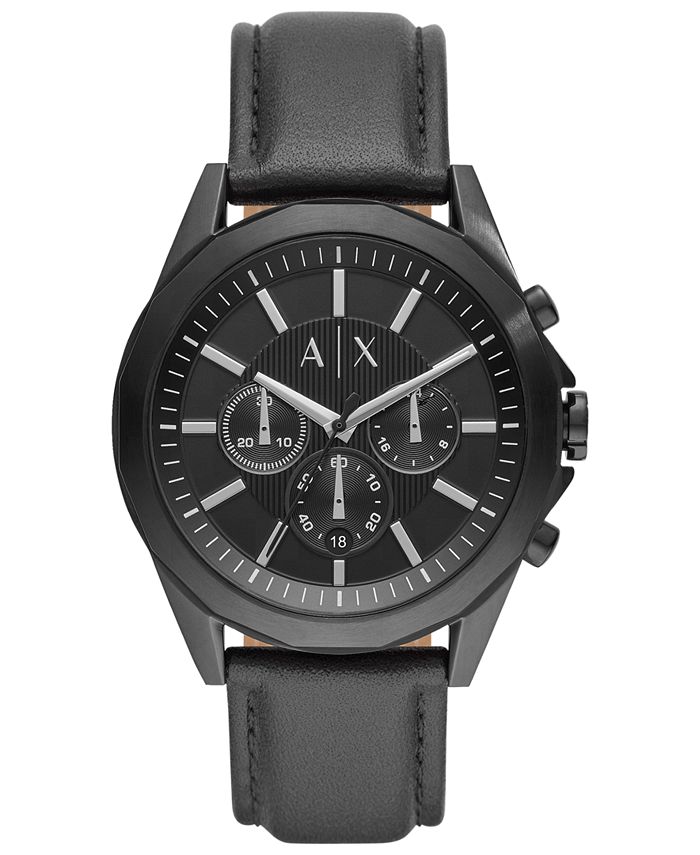 A|X Armani Exchange Men's Chronograph Drexler Black Leather Strap Watch ...