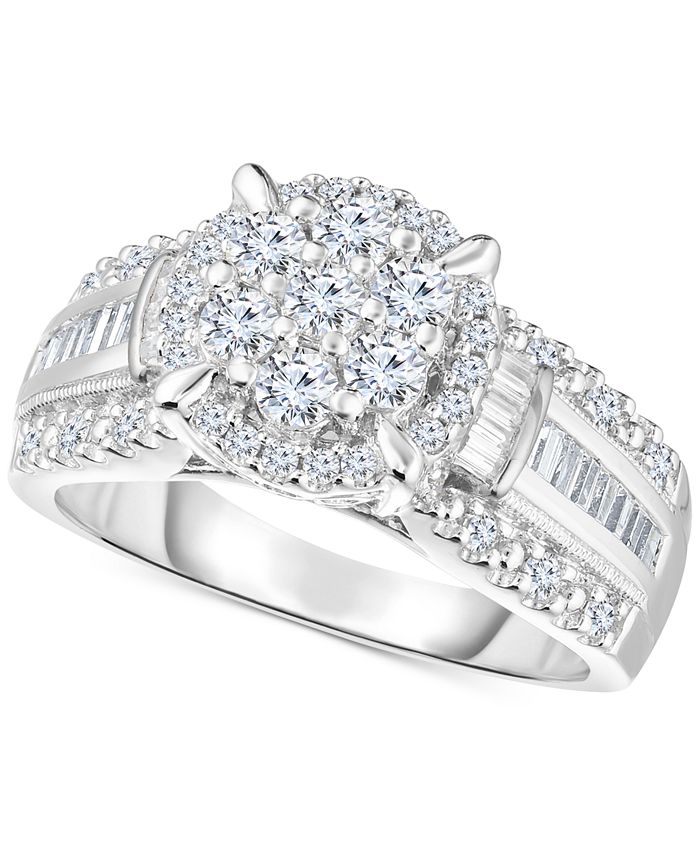 Macy's Diamond Cluster Bridal Ring (1 ct. t.w.) in 14k White Gold - Macy's