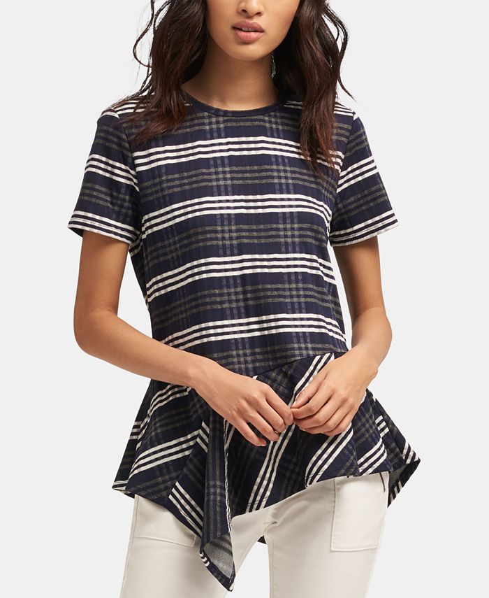 DKNY Striped Asymmetrical-Hem Top - Macy's