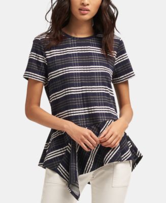 DKNY Striped Asymmetrical-Hem Top - Macy's