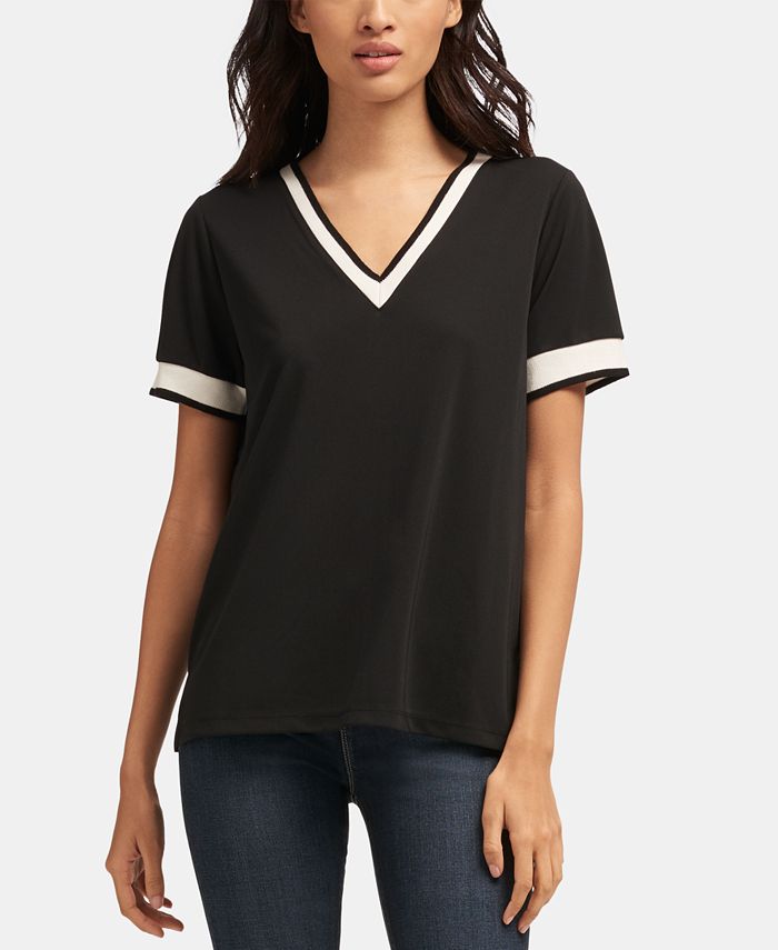 DKNY Contrast-Trim Top - Macy's