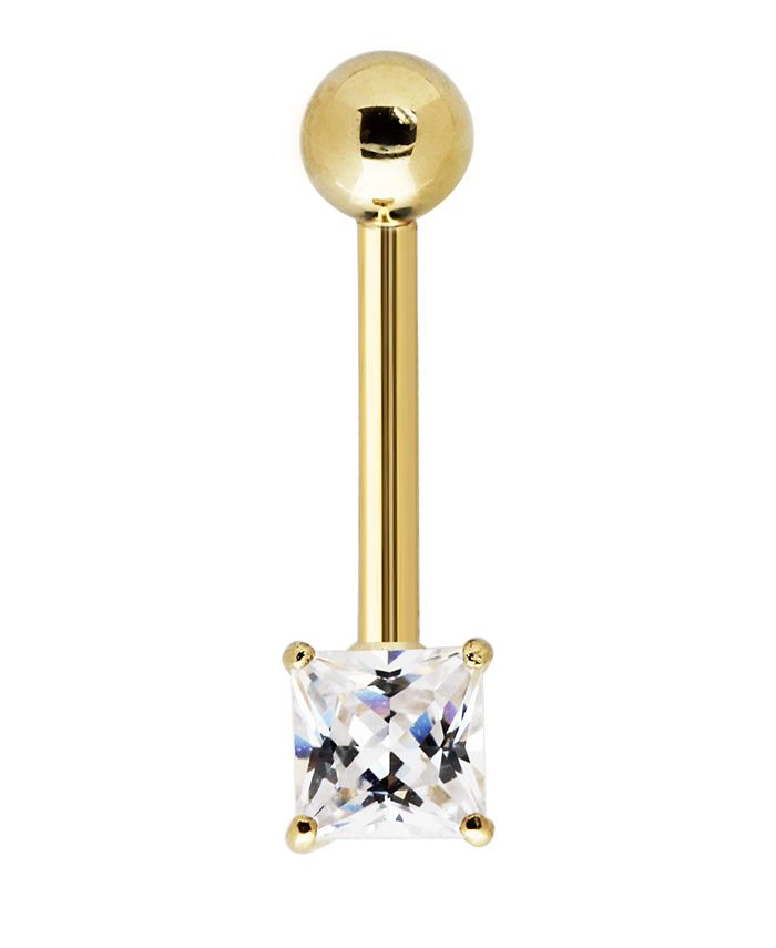Rhona Sutton Bodifine 10K Gold Square CZ Belly Bar - Macy's