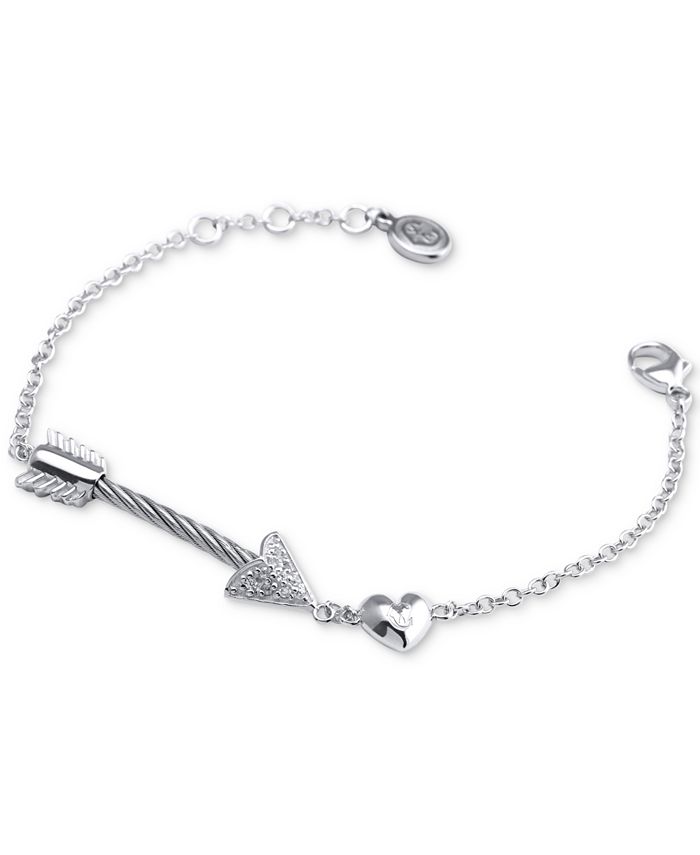 CHARRIOL White Topaz Arrow, Heart & Cable Link Bracelet (1/10 ct. t.w ...