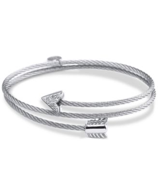 CHARRIOL White Topaz Arrow Wrap Bracelet (1/10 ct. t.w.) in Stainless ...