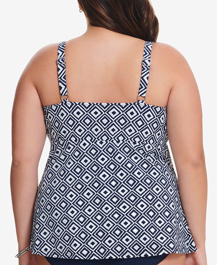 Swim Solutions Plus Size Metallic-Print Tiered Tankini, Created for ...