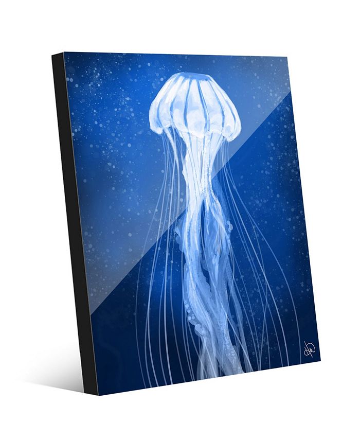 Creative Gallery Glowing Jellyfish on Blue 16" x 20" Acrylic Wall Art ...