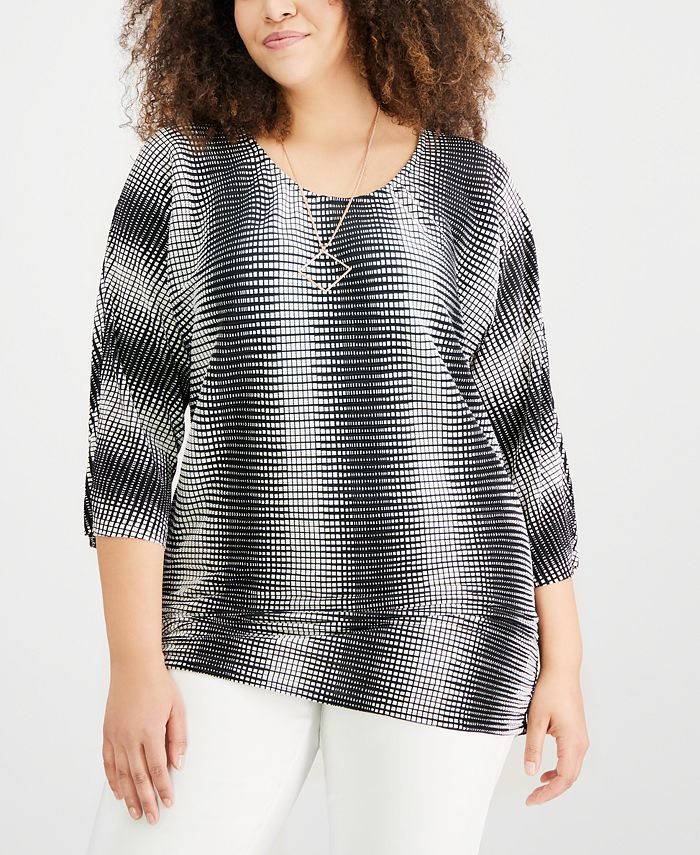 JM Collection Plus Size Pleated Necklace Top, Created for Macy's - Macy's