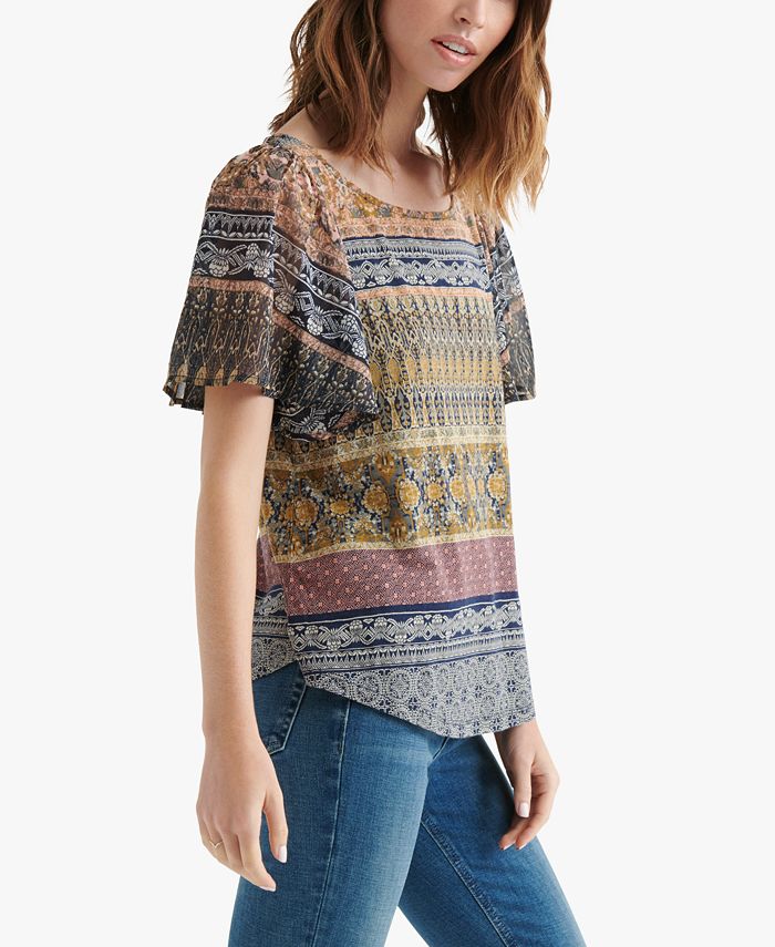 Lucky Brand Printed Keyhole-Back Top - Macy's