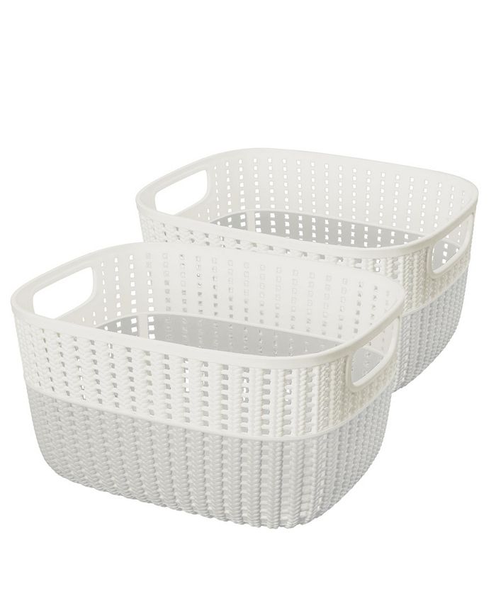 Simplify 2 Pack 2-Tone Decorative Small Storage Basket in Ivory - Macy's