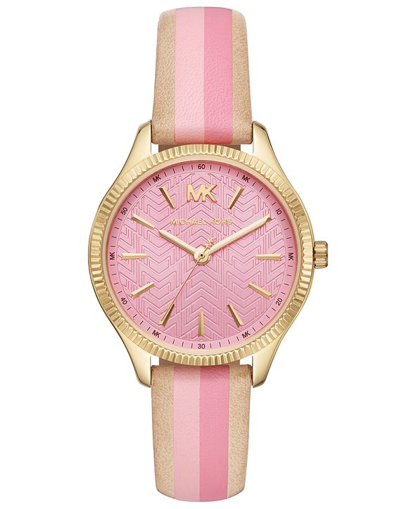 Michael Kors Women's Lexington Brown & Pink Leather Strap Watch 36mm ...