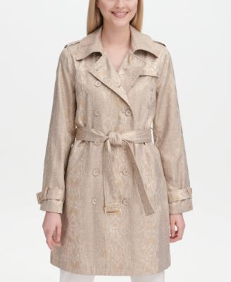 Calvin Klein Python-Print Belted Trench Coat - Macy's