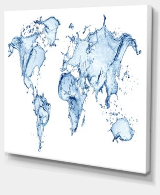 Designart World Map Water Splash Abstract Map Canvas Art Print - 40" X ...