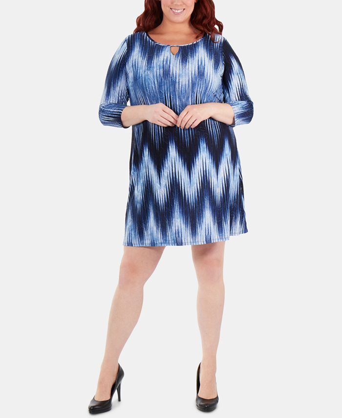 NY Collection Plus Size Chevron-Print Keyhole Shift Dress - Macy's