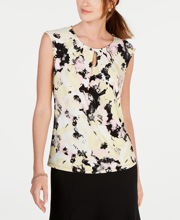 Kasper Petite Printed Keyhole Top - Macy's