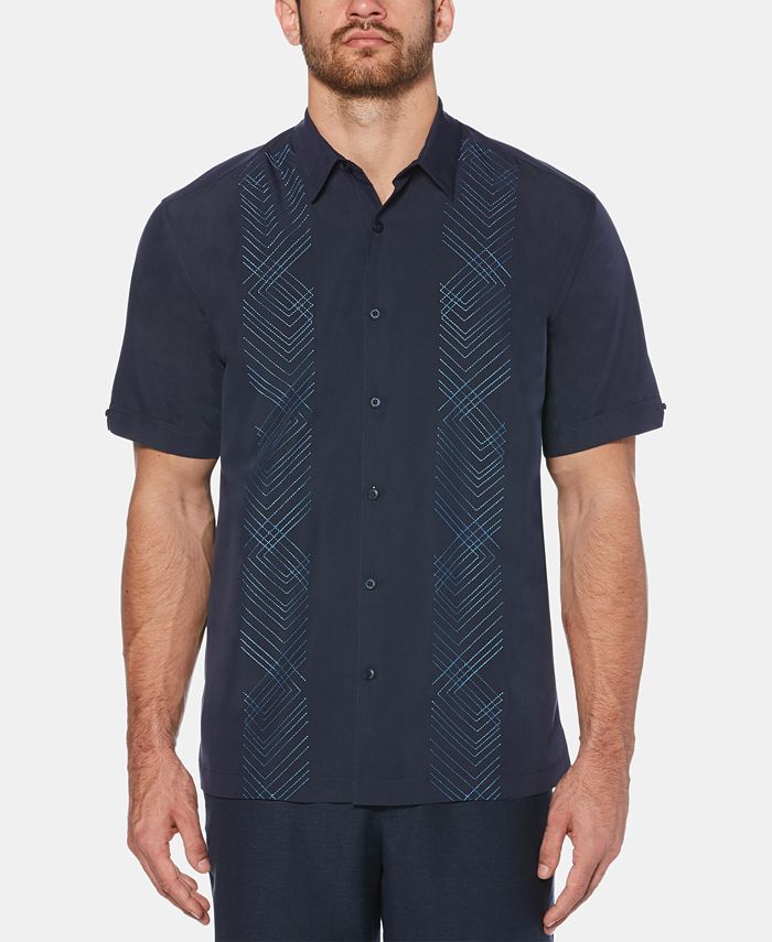 Cubavera Men's Geo Embroidered Panel Shirt - Macy's