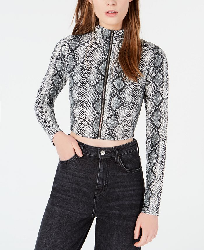 Waisted Cropped Zip-Front Top - Macy's