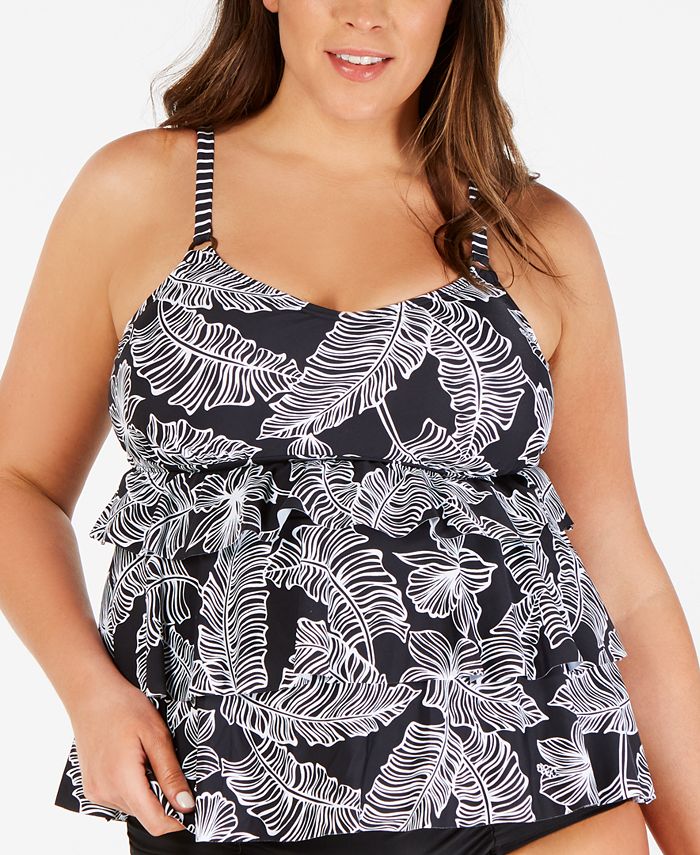 Island Escape Plus Size Triple Tiered Tankini Top Created For Macys