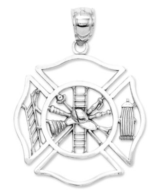 14k White Gold Charm, Fireman Shield Charm - Macy's