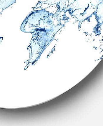 Design Art Designart 'World Map Water Splash' Abstract Map Circle Metal ...