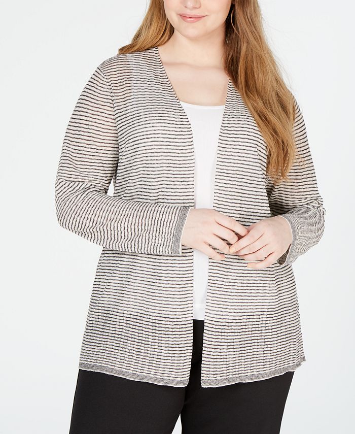 Eileen Fisher Plus Size Organic Linen Sheer Cardigan - Macy's