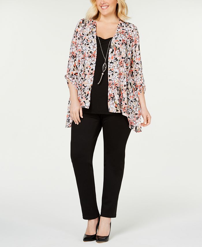NY Collection Plus Size Layered-Look Printed Necklace Top - Macy's