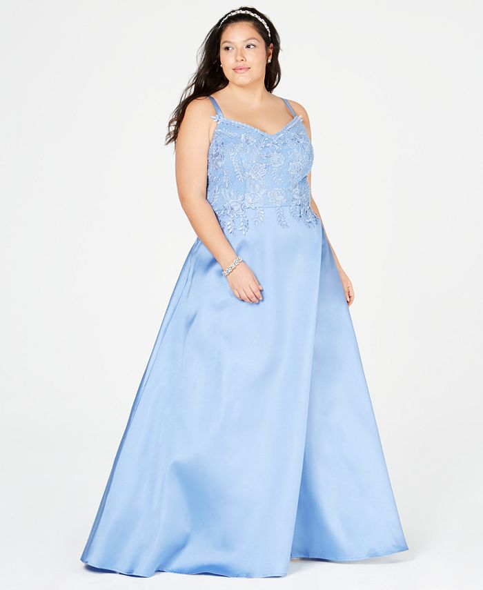 City Studios Trendy Plus Size Rhinestone Embroidered Gown - Macy's