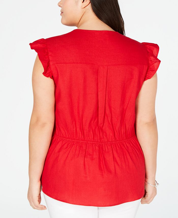 Monteau Trendy Plus Size Ruffle-Sleeve Top - Macy's