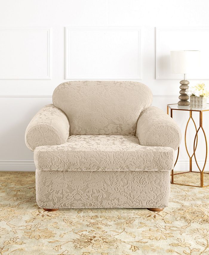 Sure Fit Stretch Jacquard Damask 2-Piece Chair Slipcover - Macy's