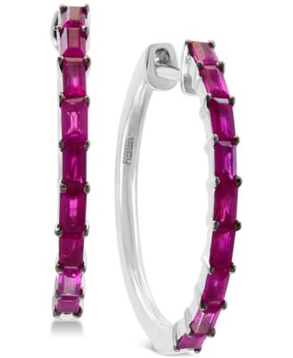 EFFY® Certified Ruby (1 ct. t.w.) Hoop Earrings in 14k White Gold - Macy's
