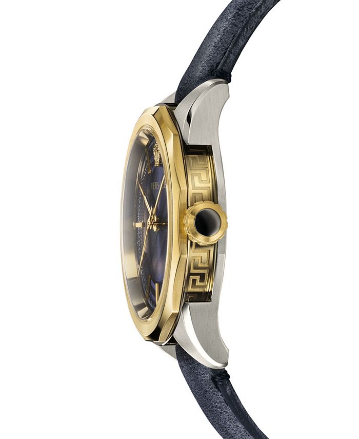 Versace Men's Swiss Glaze Blue Leather Strap Watch 43mm - Macy's