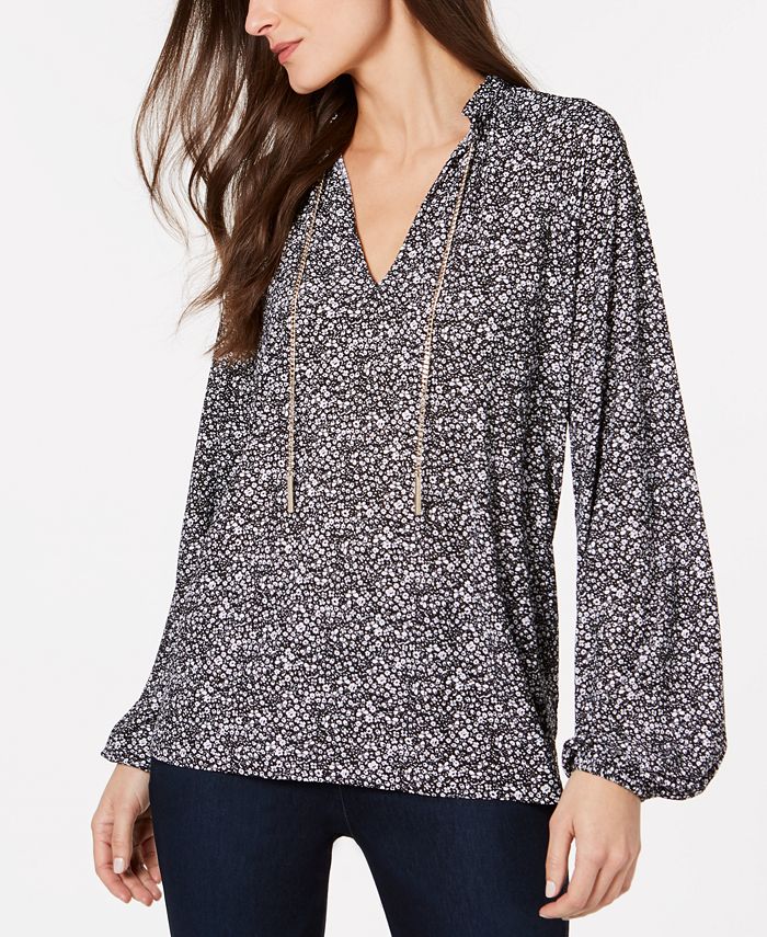 Michael Kors Printed Necklace Top, Regular & Petite - Macy's