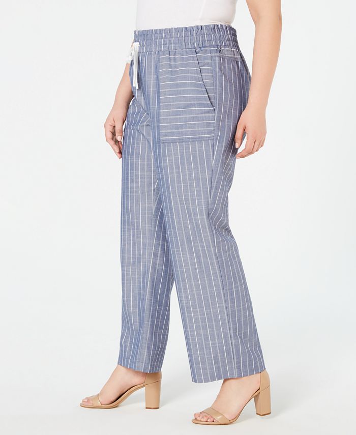 NY Collection Plus Size Pinstriped Drawstring Pants - Macy's