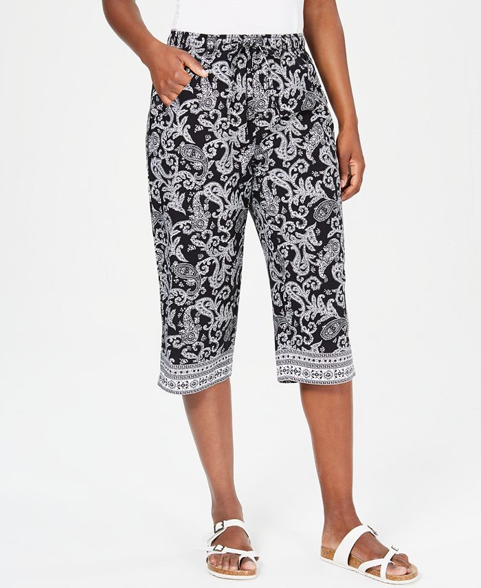 Karen Scott Petite Printed Drawstring Capri, Created for Macy's - Macy's