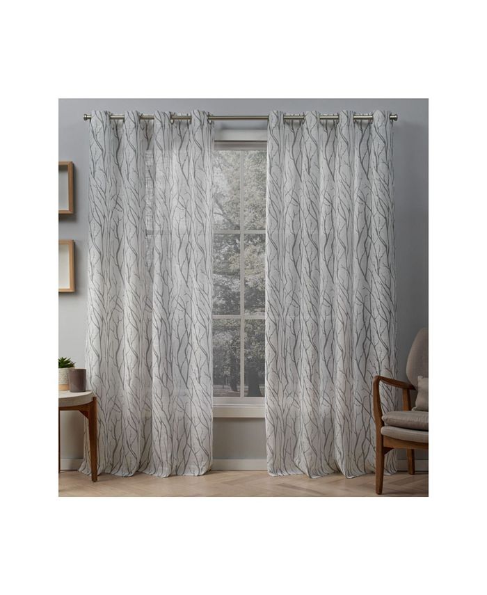 Exclusive Home Oakdale Motif Textured Sheer Linen Grommet Top Curtain