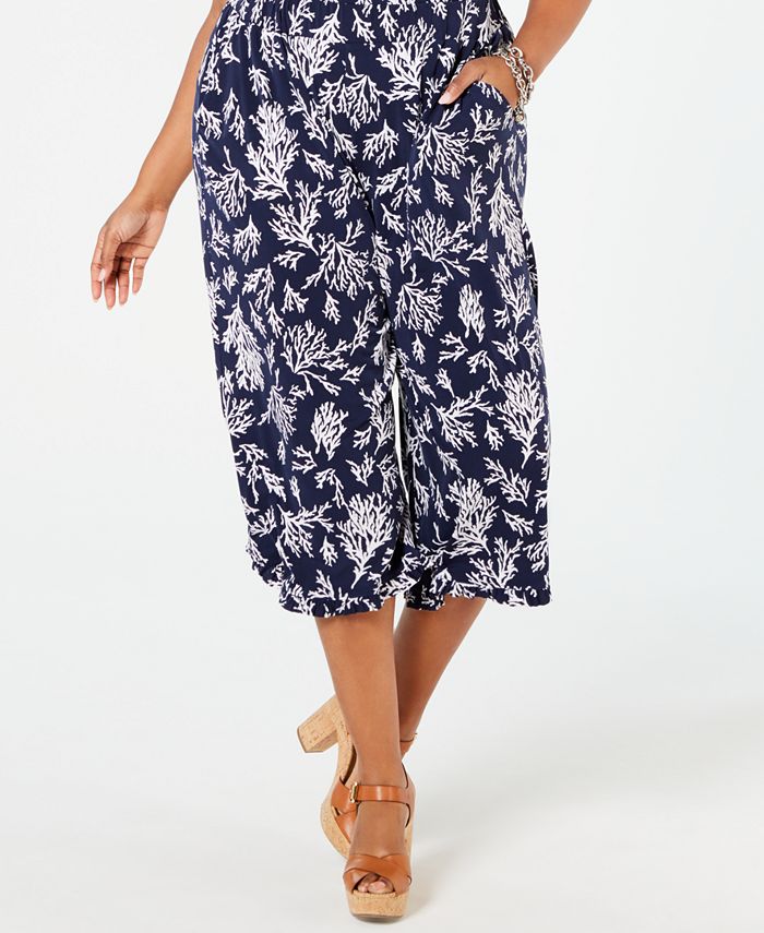 Michael Kors Plus Size Reef-Print Ruffled Pants - Macy's
