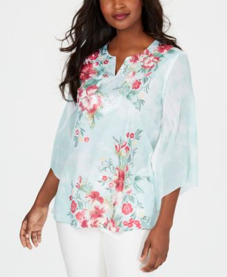 JM Collection Petite Chiffon-Sleeve Embellished Top, Created for Macy's ...