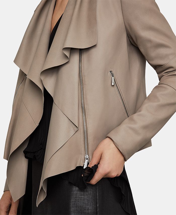 BCBGMAXAZRIA Drape-Front Leather Jacket - Macy's