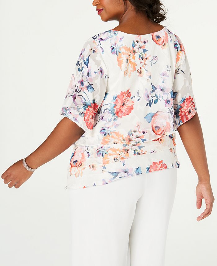 Alex Evenings Plus Size Printed Blouse - Macy's