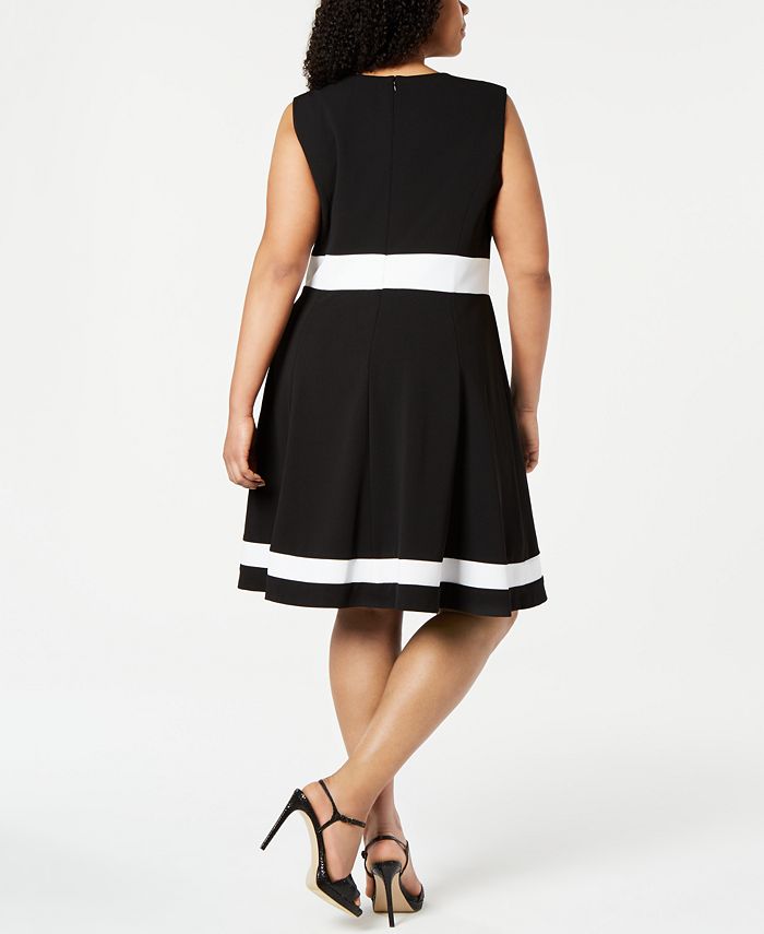 Calvin Klein Plus Size Sleeveless Colorblock Fit & Flare Dress - Macy's