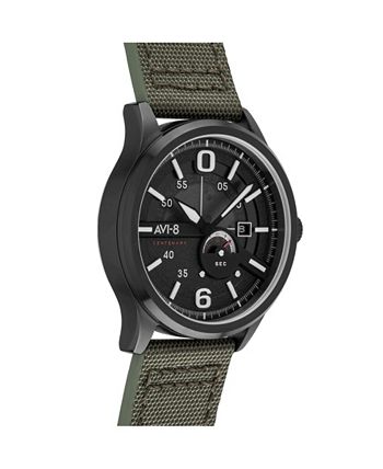 AVI-8 Men's Japanese Automatic FlyBoy Centenary 1980's, AV-4061-03, Green Cordura Leather Strap ...