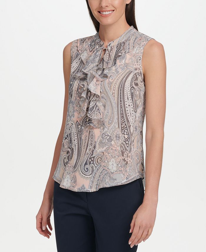 Tommy Hilfiger Ruffle-Front Paisley Top - Macy's