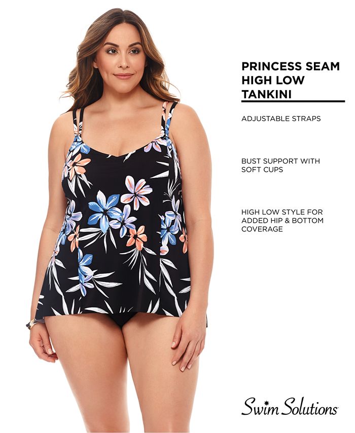 Swim Solutions Plus Size Floral Print Tankini Top Created For Macys