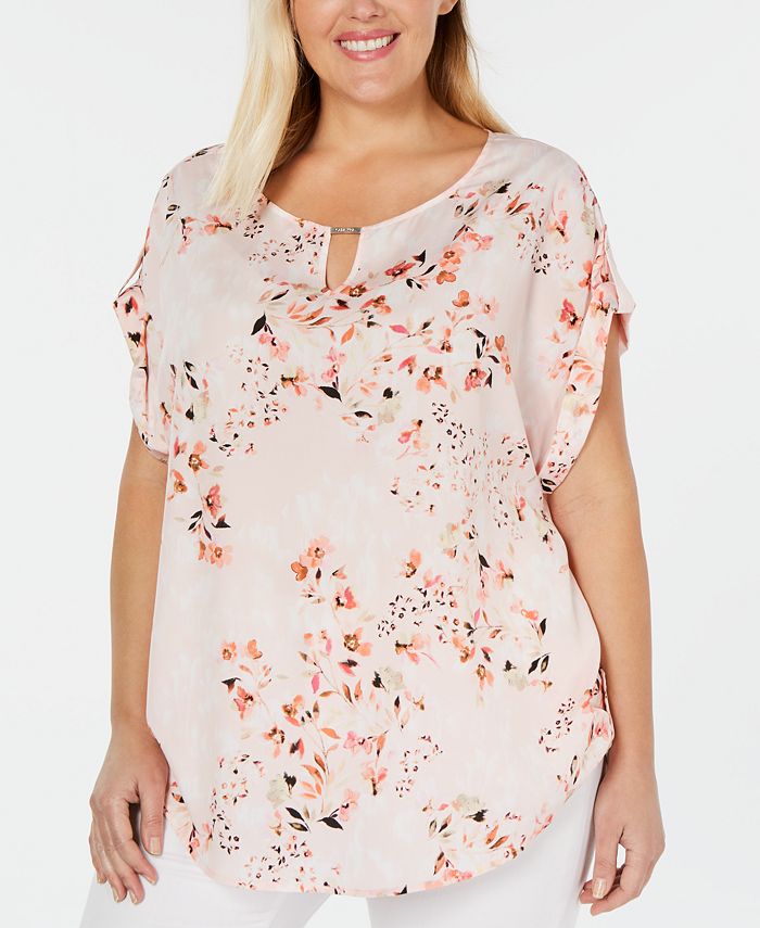 Calvin Klein Plus Size Printed Keyhole Blouse - Macy's