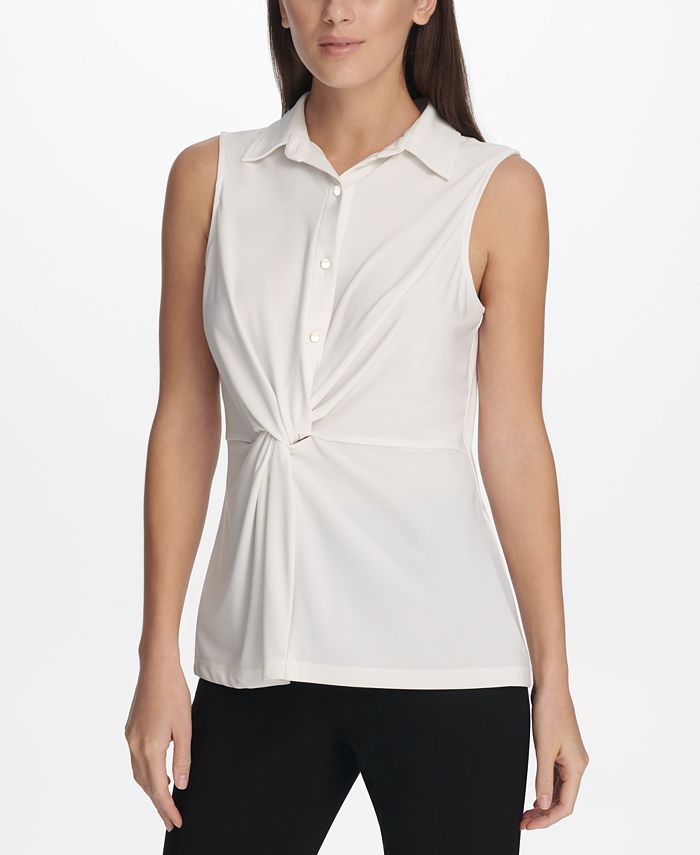 DKNY Collared Knot-Front Top - Macy's