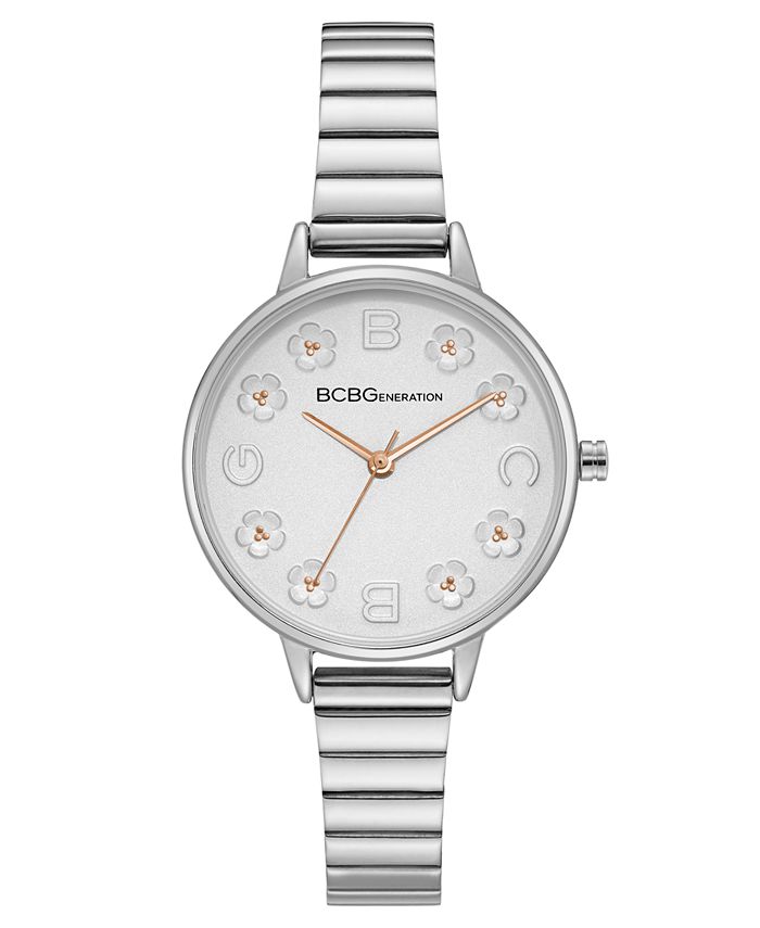 BCBGeneration Ladies Silver Bracelet Watch with Floral Dial Accents ...