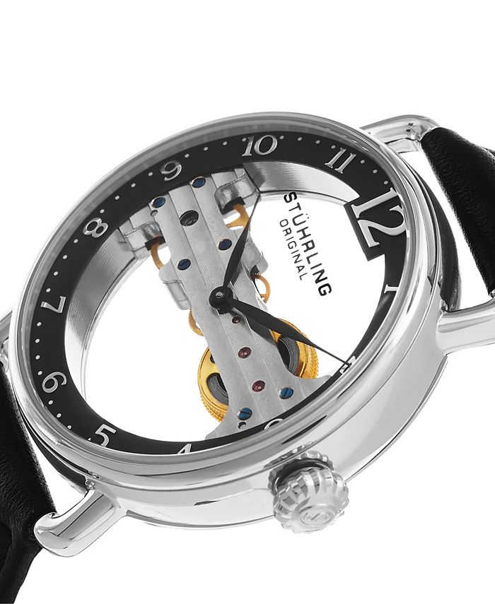 Stuhrling Men's Mechanical Bridge Watch, Silver Tone Case on Black ...